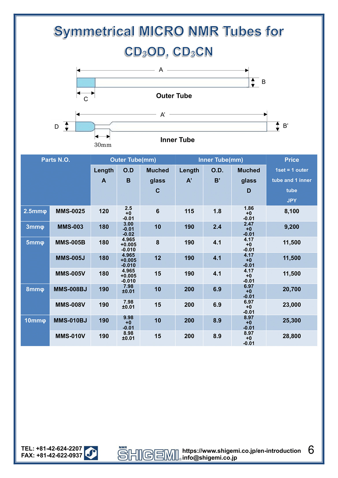 1 Symmetrical MICRO NMR Tubes | 株式会社シゲミ｜理化学系製品の製造、販売